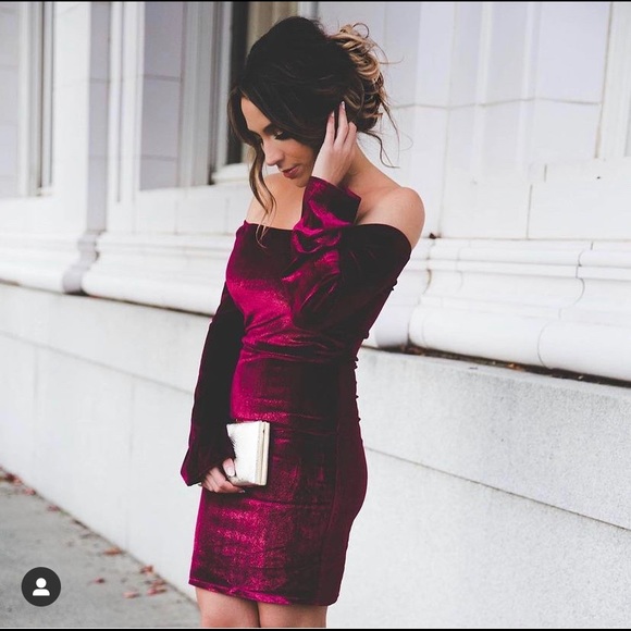 Dresses | Boutique Off The Shoulder Wine Colored Velvet Cocktail Dress ...